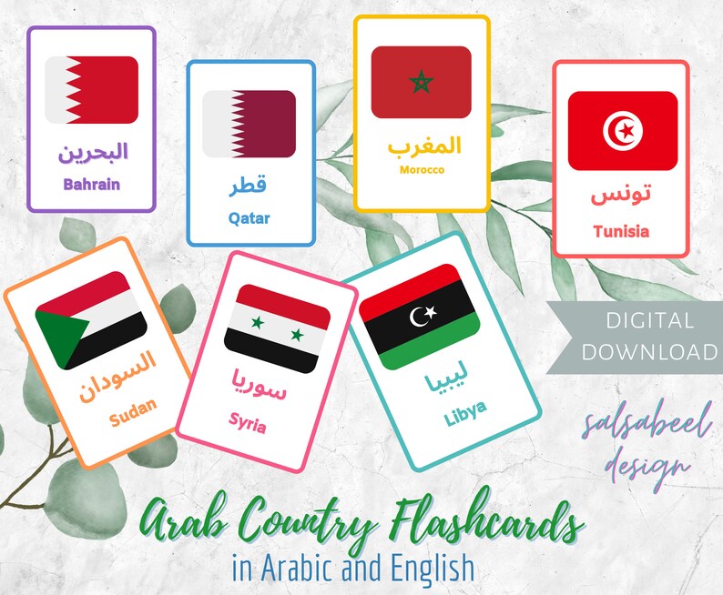 Printable Arab Country Flashcards in English & Arabic Bilingual ...