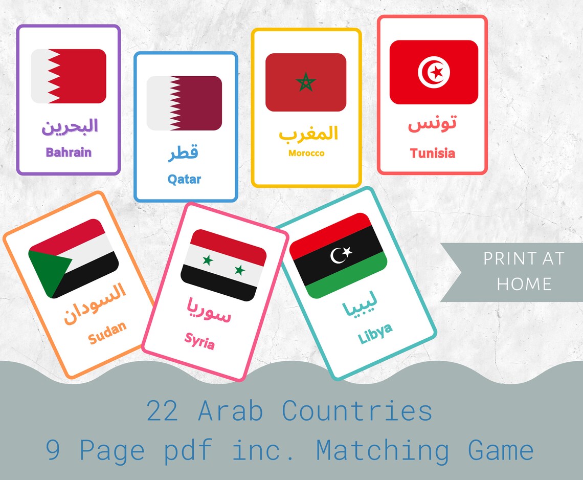 Printable Arab Country Flashcards in English & Arabic Bilingual ...
