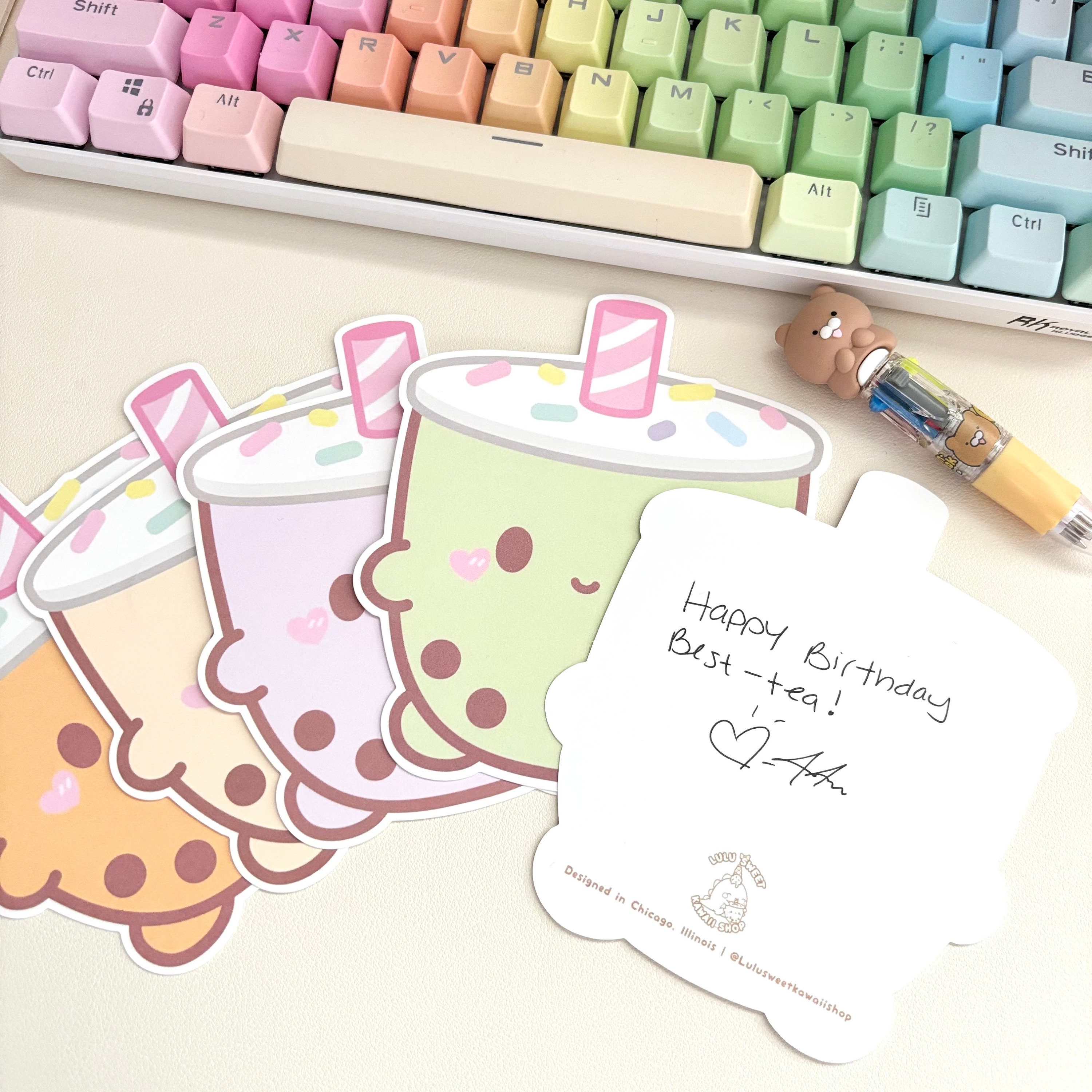 Boba Die Cut Flat Note Card Set, Food Gift, Stationery, Greeting Card ...