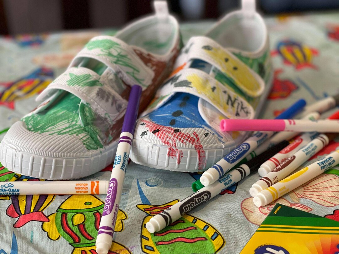 Kids Twin Strap Canvas Shoes. Drawable, Washable Fun Shoes. Kids ...
