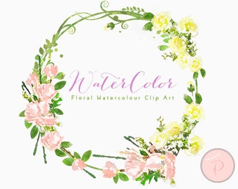 Watercolor Pink Flower Clipart Wreath Floral Clip art | Etsy