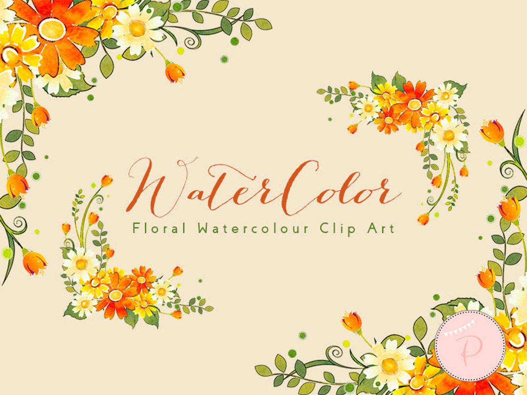 Whimsical Spring Watercolor Flower, Spring Floral Wreath Clip Art ...