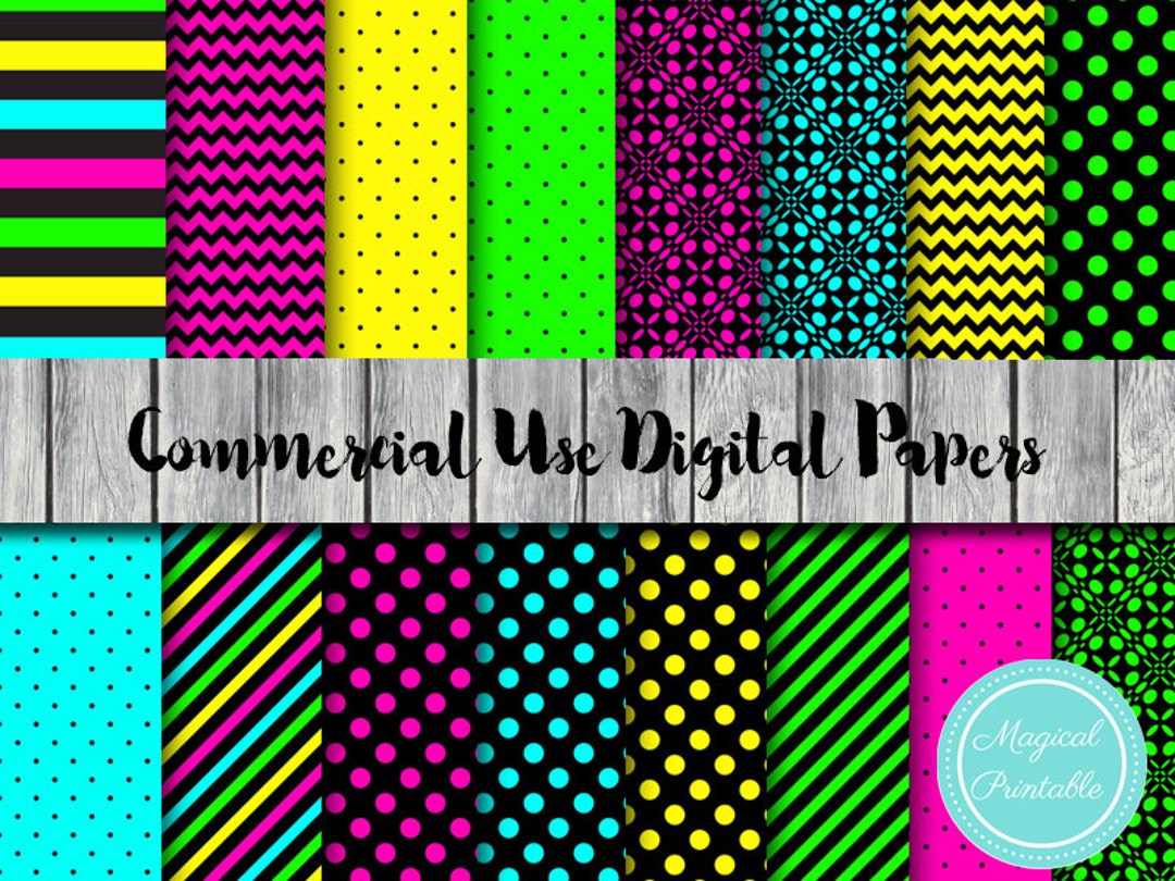 Neon Digital Paper, Neon Background Digital Papers, Commercial Use ...