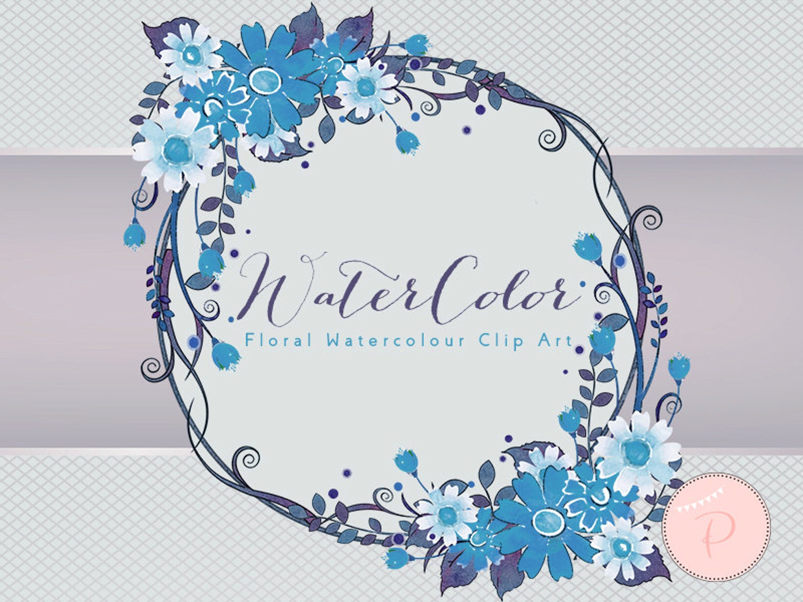 Blue Watercolor Flower Light Blue Floral Wreath Clip Art - Etsy