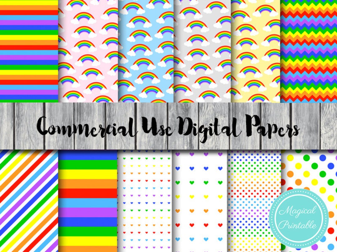 Rainbow Digital Papers Colors of the Rainbow Scrapbook - Etsy