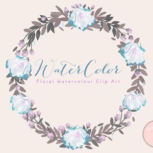 Blue Watercolor Flower, Light Blue Floral Wreath Clip Art, Watercolor ...
