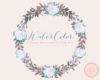 Blue Watercolor Flower Blue Floral Wreath Clip Art | Etsy