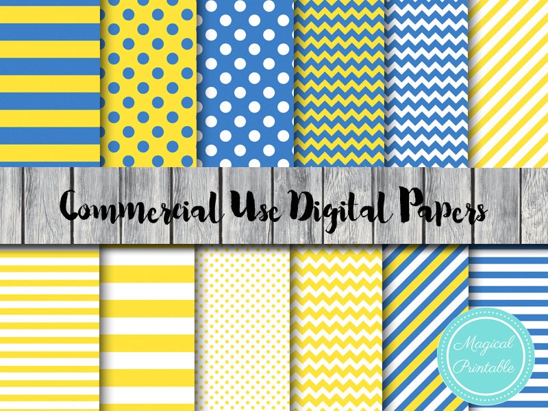 Yellow and Blue Digital Paper, Instant Download Digital Papers ...