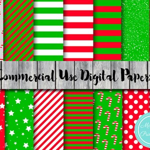 Christmas Digital Papers, Candy Cane Digital Paper, Instant Download ...