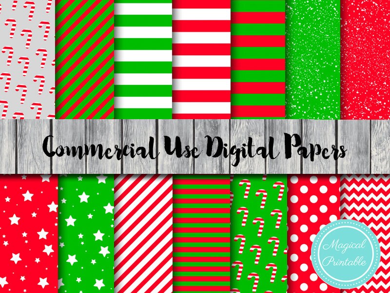 Christmas Digital Papers, Candy Cane Digital Paper, Instant Download ...