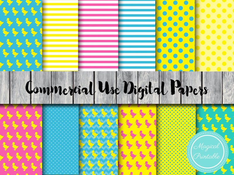 Yellow Duck Digital Paper Pink Blue Duck Instant Download - Etsy