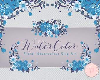 Blue Watercolor Flower Blue Floral Wreath Clip Art | Etsy
