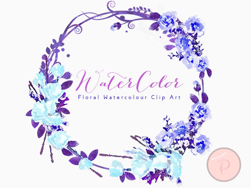 Blue Watercolor Flower Blue Floral Wreath Clip Art - Etsy