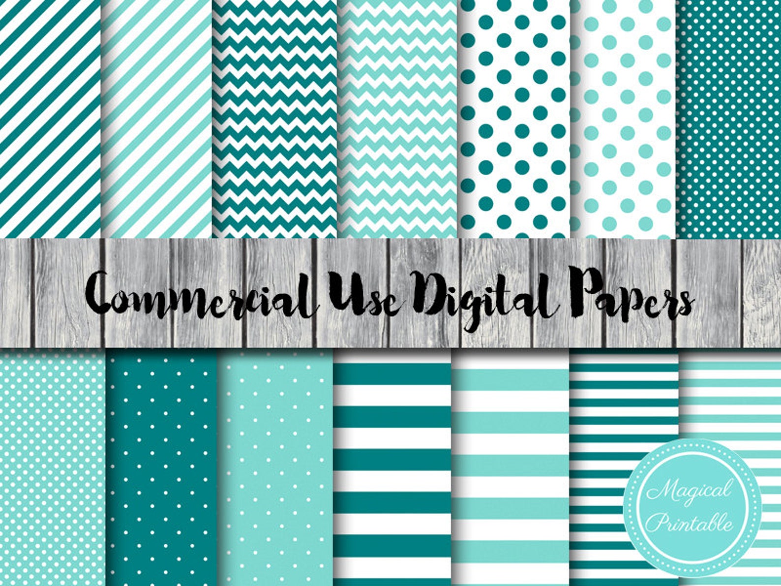 Teal Digital Papers, Aqua, Teal Stripes, Chervon, Instant Download ...