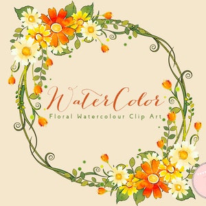 Whimsical Spring Watercolor Flower, Spring Floral Wreath Clip Art ...