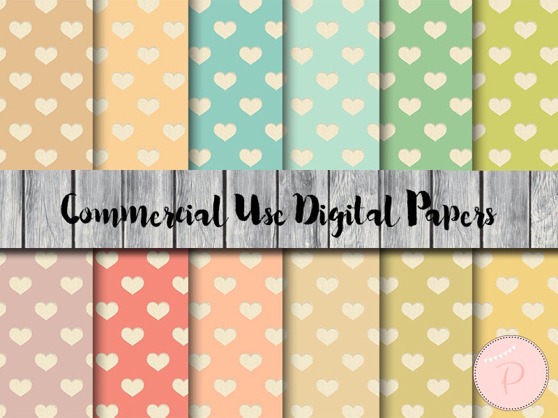 Vintage Hearts Digital Papers, Pastel Rainbow Love, Valentine's Digital ...