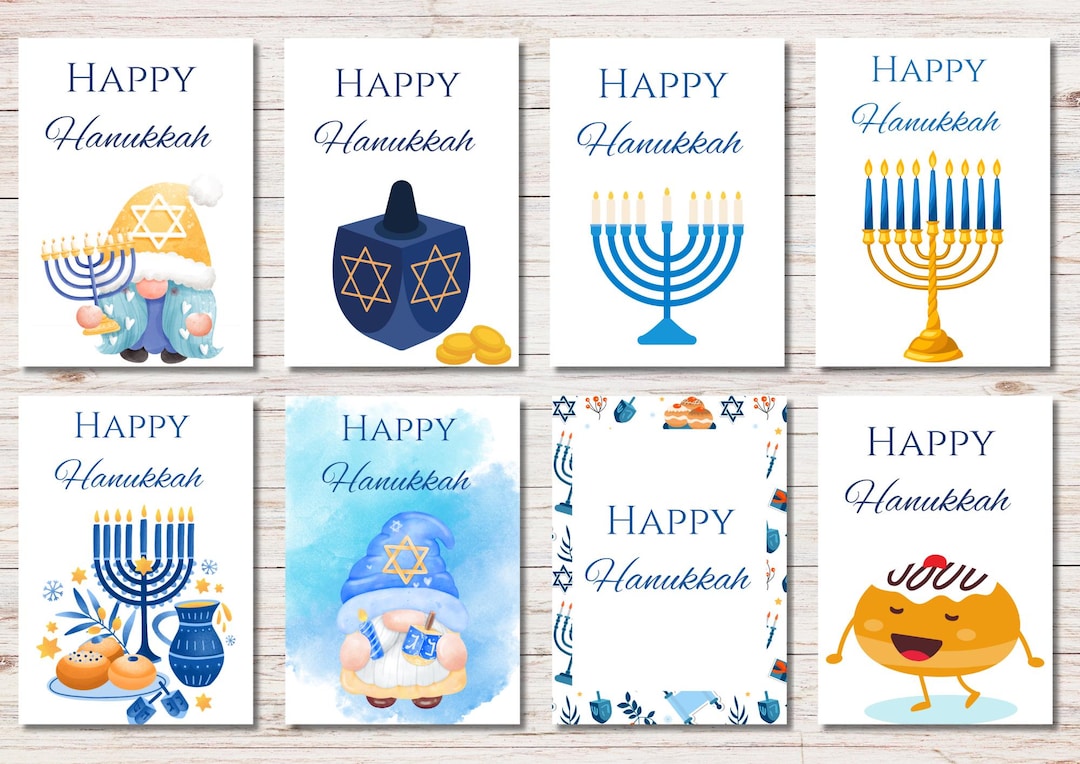 Set of 8 Digital Hanukkah Cards Canva Editable Printable Templates ...