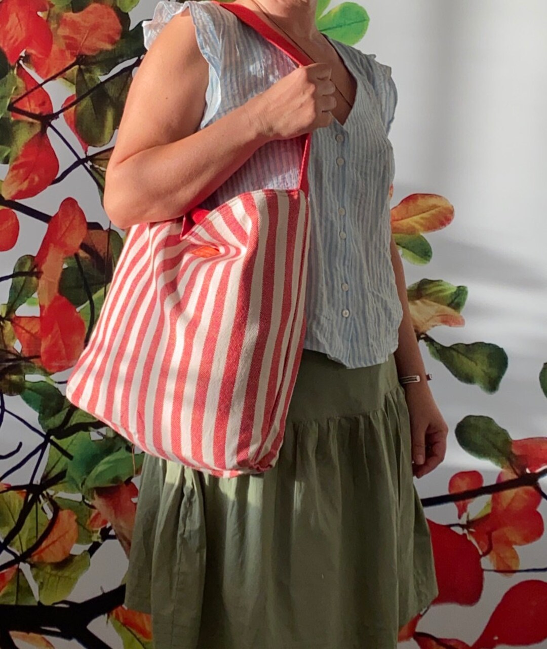 Red Striped Beach Bag, Red Striped Bag, Tote Bag, Shopping Bag, Zebra ...