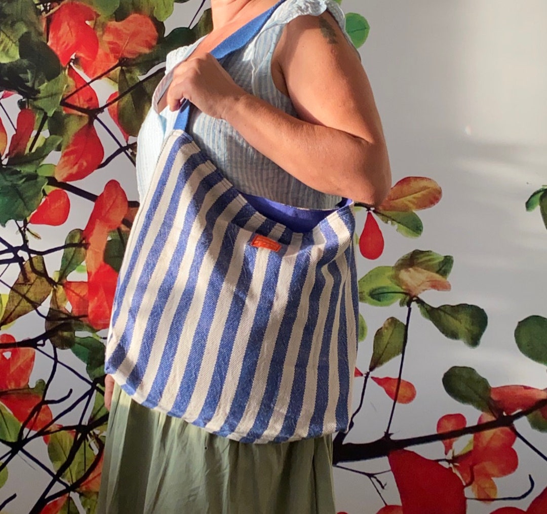 Blue Striped Beach Bag, Blue Striped Bag, Tote Bag, Shopping Bag, Zebra ...