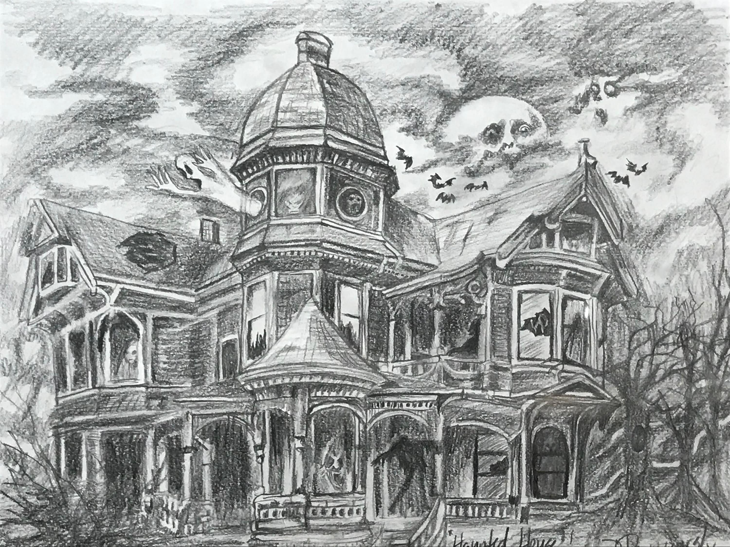 Haunted House Pencil Drawing