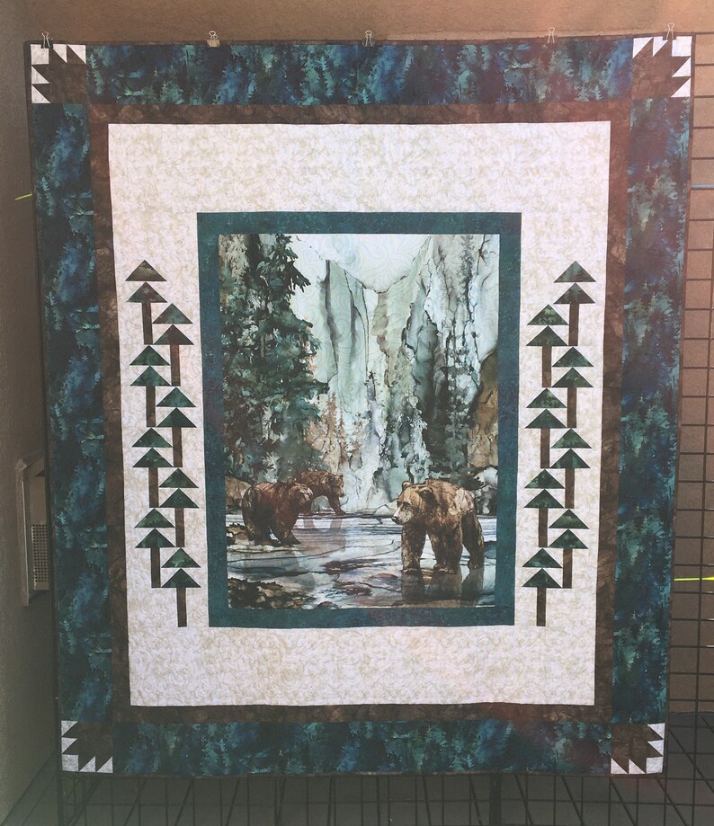 Quilt for Sale, “parallel Forest” is a Bear and Evergreen Tree Themed ...