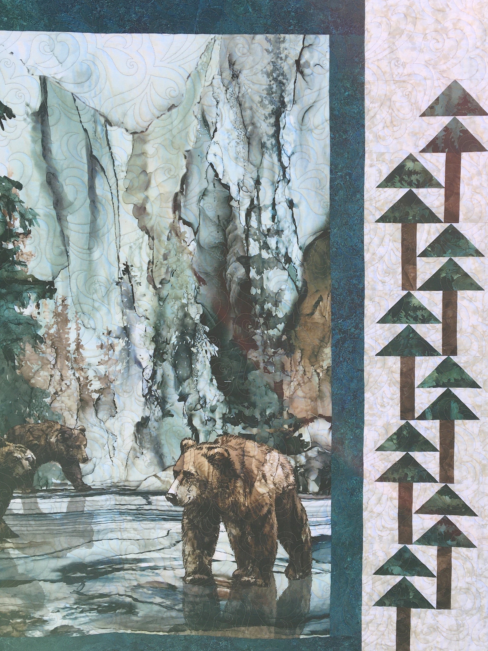 Quilt for Sale, “parallel Forest” is a Bear and Evergreen Tree Themed ...