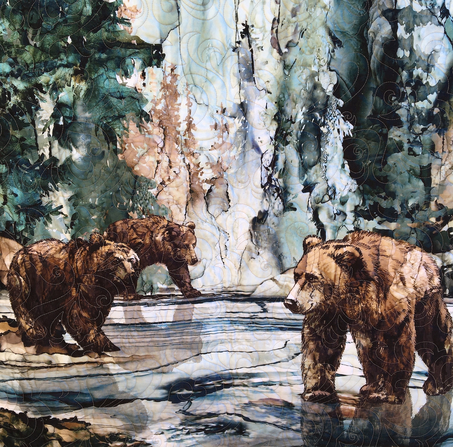 Quilt for Sale, “parallel Forest” is a Bear and Evergreen Tree Themed ...