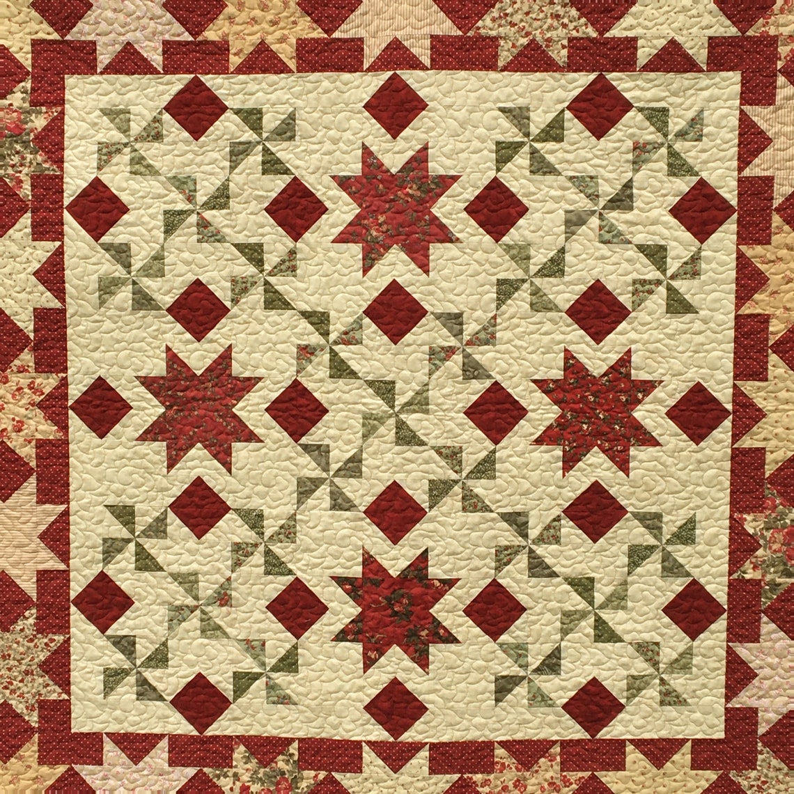 Red and Green Star Quilt for Sale, holiday Stars is a Lap/throw Size ...