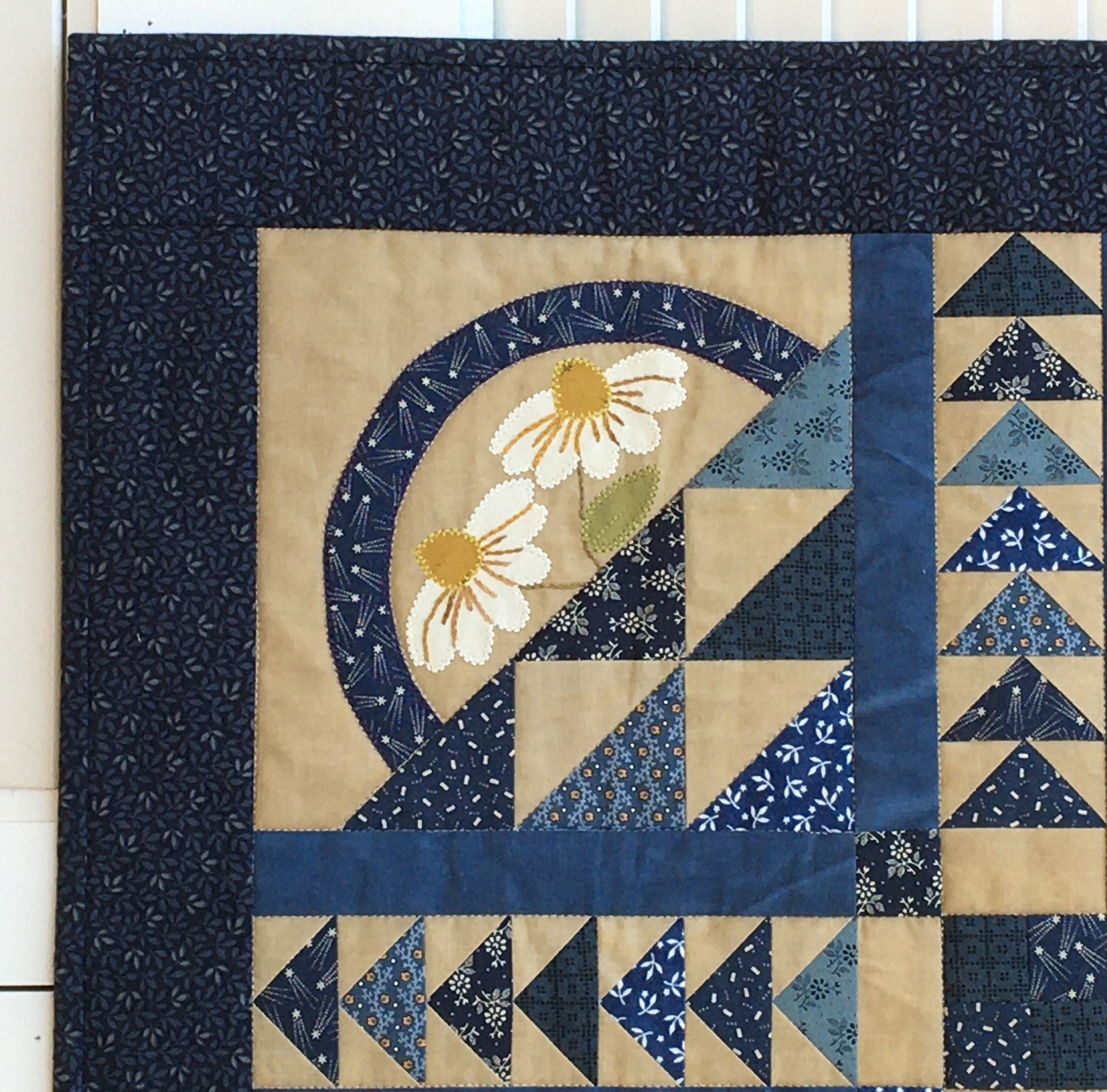 Small Wall Quilt for Sale, blue Daisies is a Blue and Tan Patchwork Quilt Featuring Pieced ...