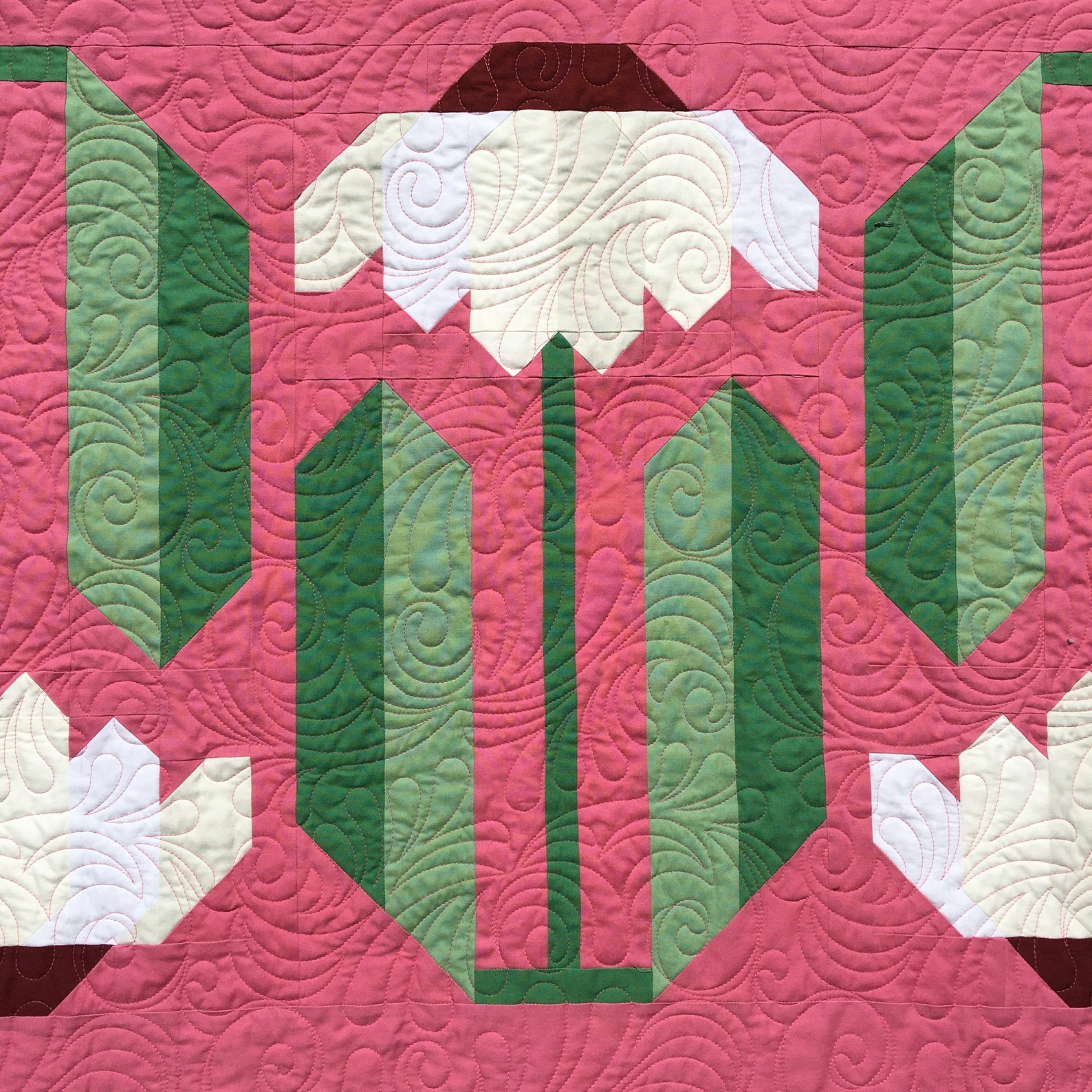 Quilt for Sale, “everbloom” is a Rosy Pink and Green Contemporary ...