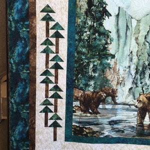 Quilt for Sale, “parallel Forest” is a Bear and Evergreen Tree Themed ...