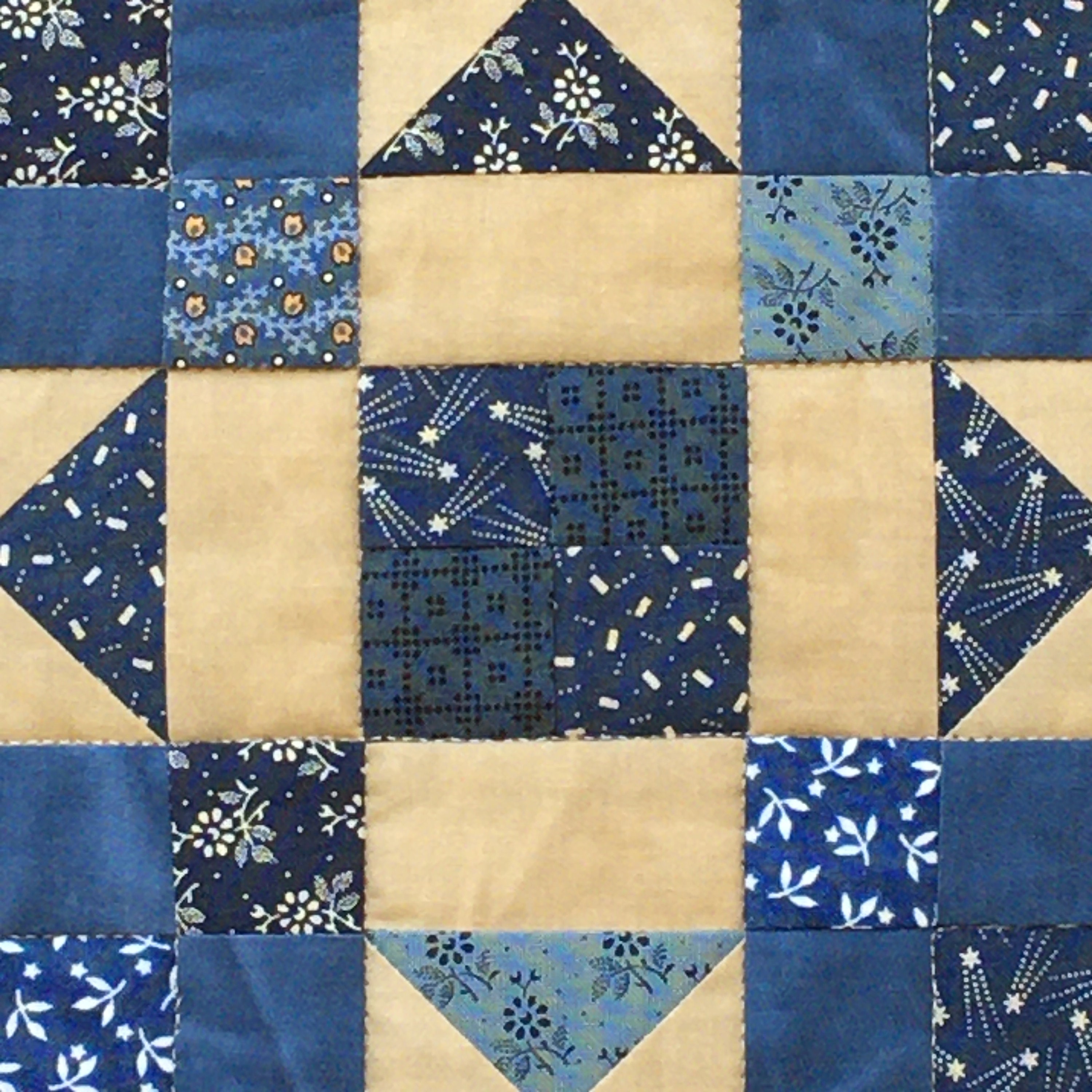 Small Wall Quilt for Sale, blue Daisies is a Blue and Tan Patchwork Quilt Featuring Pieced ...