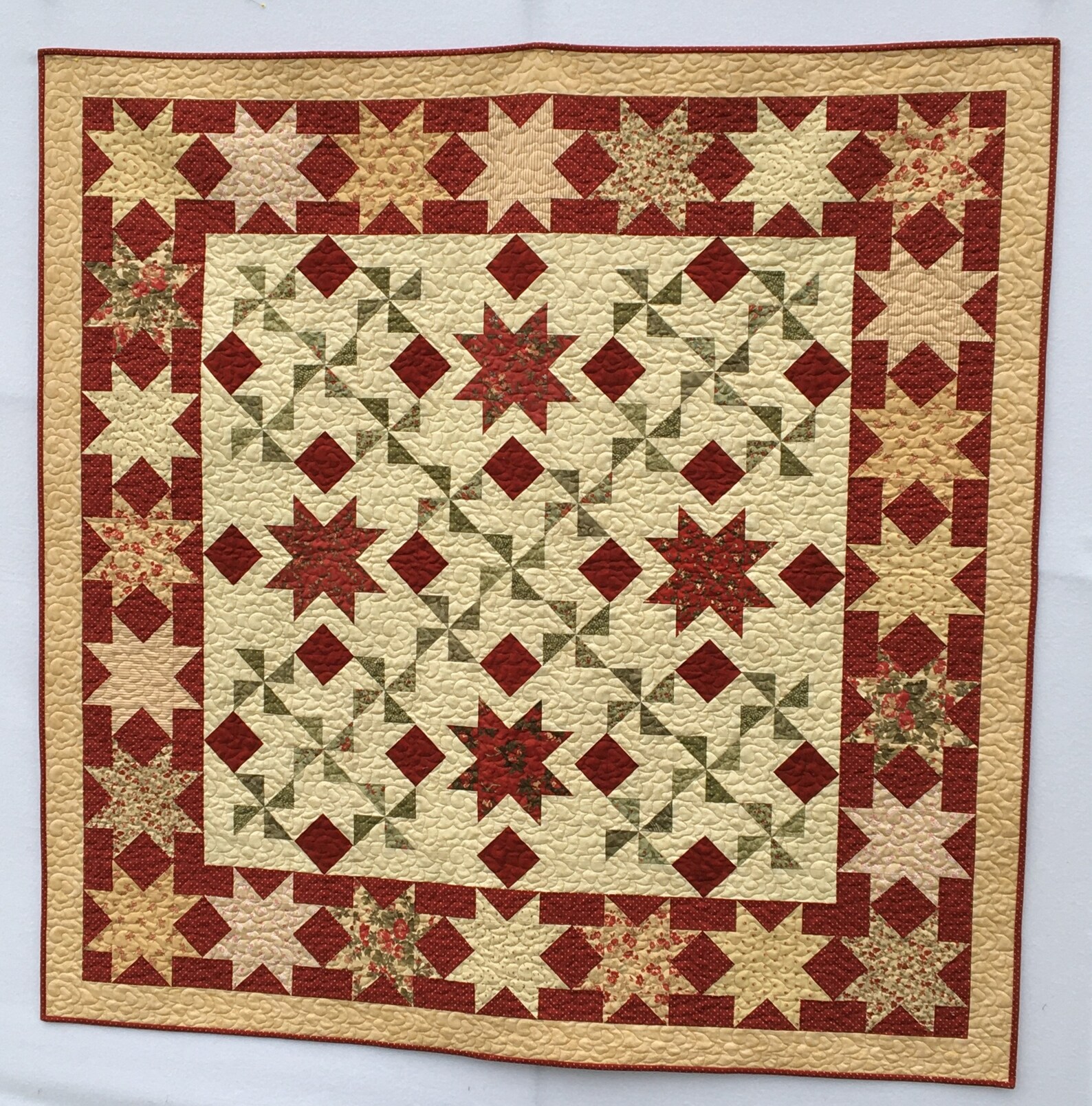 Red and Green Star Quilt for Sale, “holiday Stars” is a Lap/throw Size ...