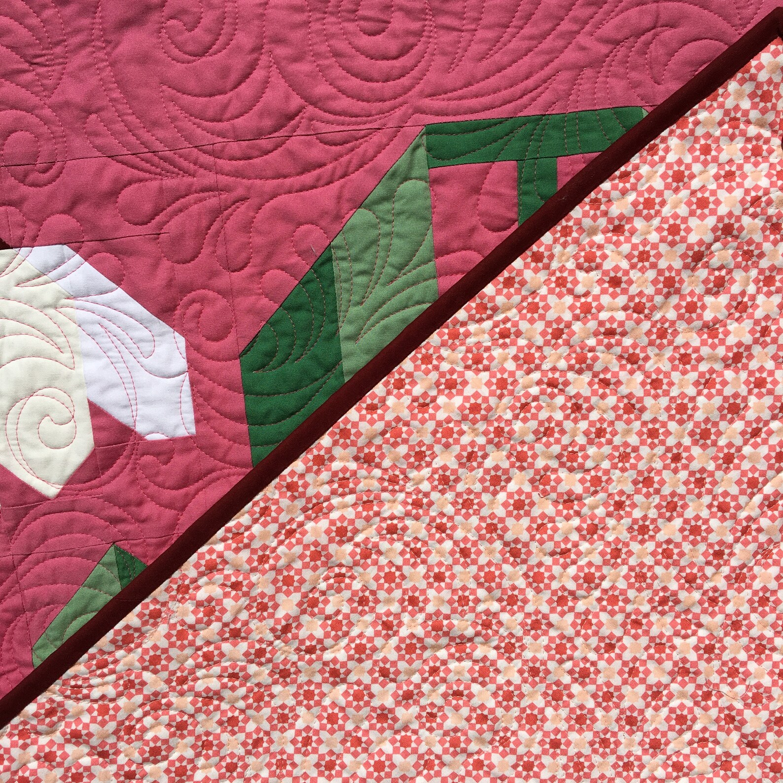 Quilt for Sale, “everbloom” is a Rosy Pink and Green Contemporary ...
