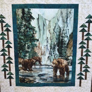 Quilt for Sale, “parallel Forest” is a Bear and Evergreen Tree Themed ...
