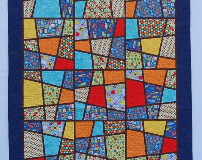 Quilt trucks and Road Signs is a Colorful Handmade Quilt - Etsy