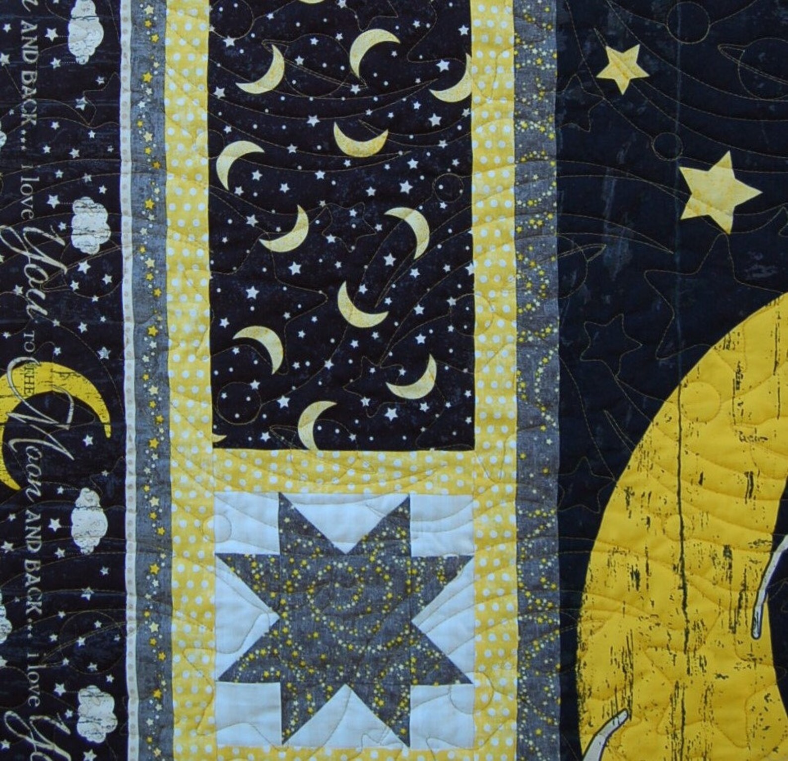 Childs Quilt for Sale, to the Moon and Back is a Black, Yellow and Grey ...