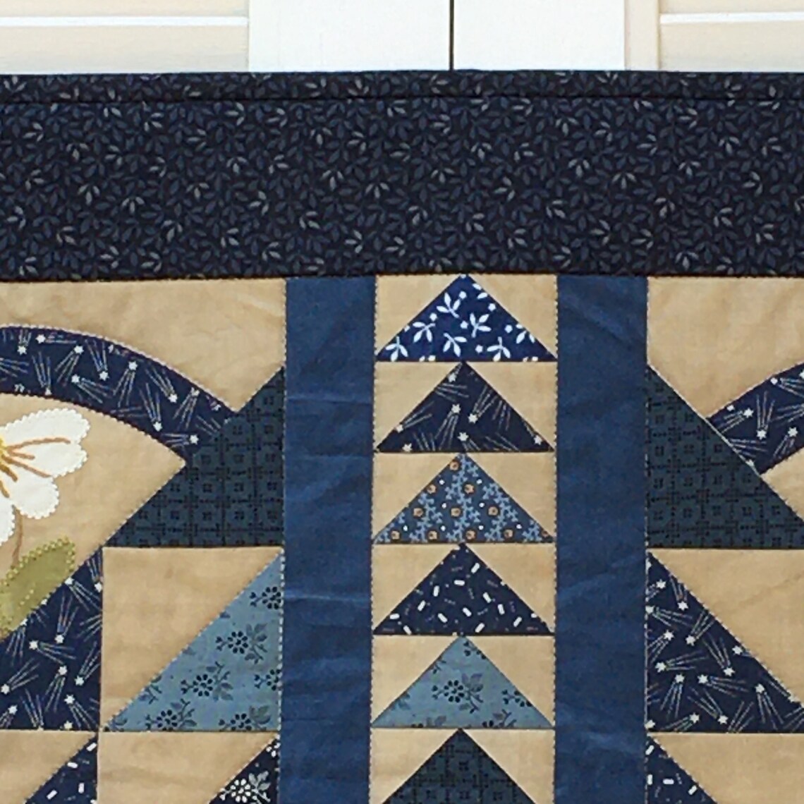 Small Wall Quilt for Sale, blue Daisies is a Blue and Tan Patchwork Quilt Featuring Pieced ...