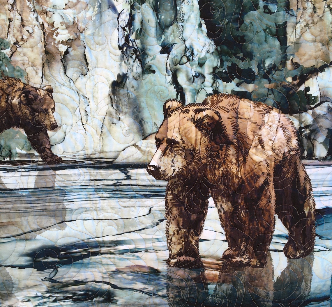 Quilt for Sale, “parallel Forest” is a Bear and Evergreen Tree Themed ...