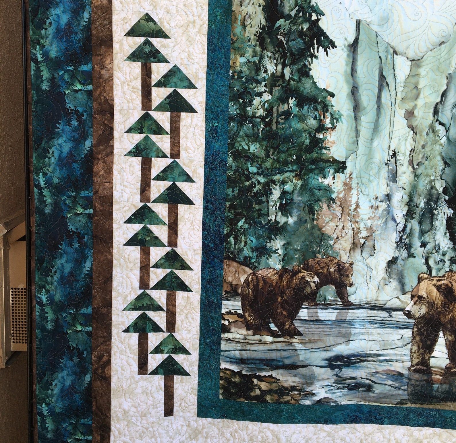 Quilt for Sale, “parallel Forest” is a Bear and Evergreen Tree Themed ...
