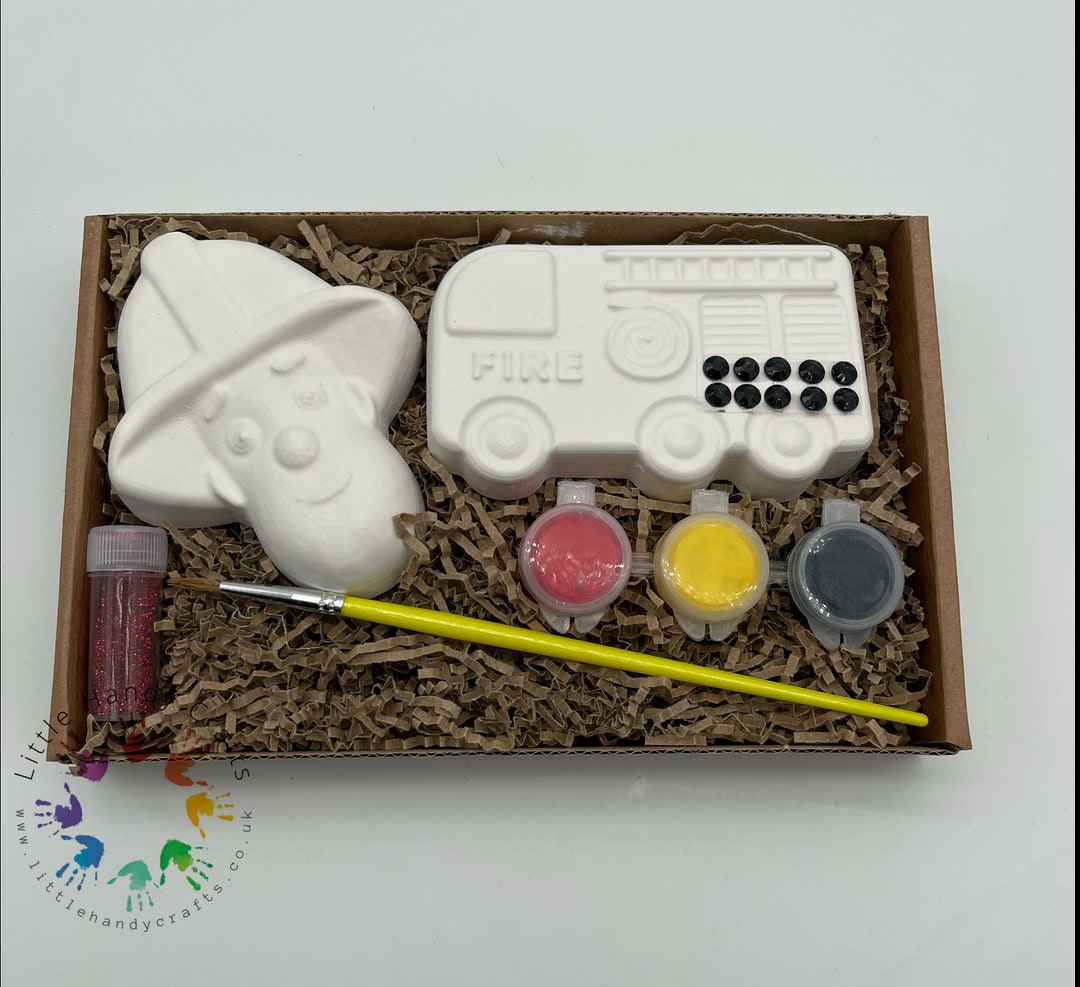 Fireman & Fire Engine Painting Kit: Handmade Plaster Craft Box - Etsy