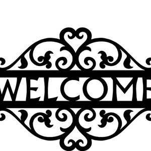 Vine Scroll WELCOME Sign #2, Wall Mounted Metal Art Cut Out - 12 Inches ...