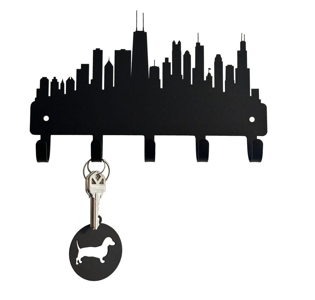 Chicago City Skyline Key Holder Wall Mounted Made in the USA Laser Cut ...