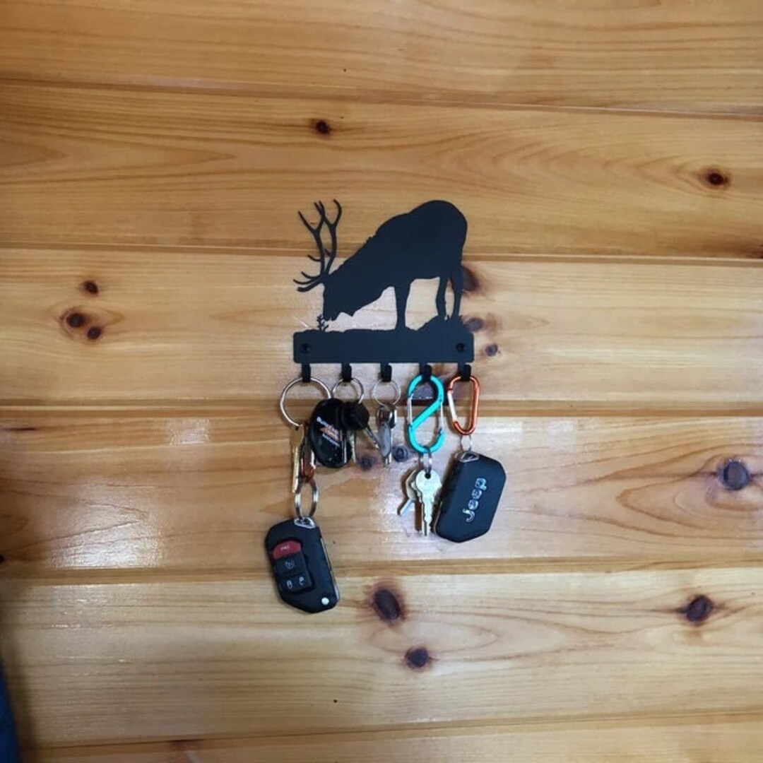 Elk Key Rack: Wildlife Leash Hanger, Steel Hooks, 6-inch Wide - Made in ...