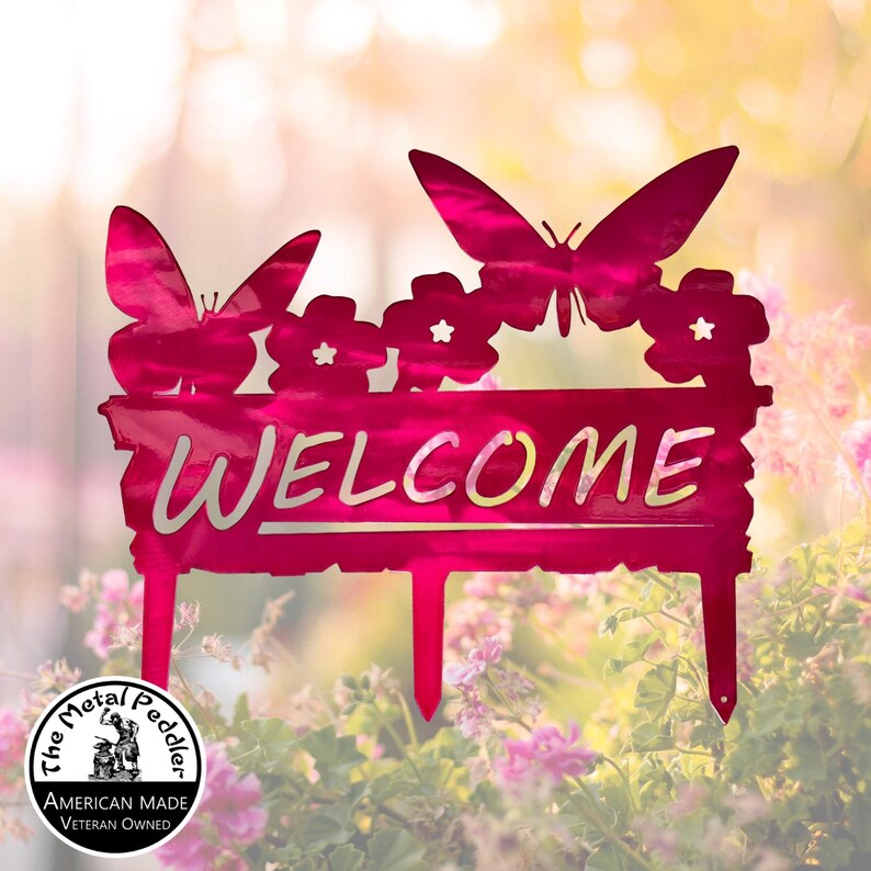 Pink Butterfly Welcome Yard Sign With 3 Stakes for the Garden | Made in ...