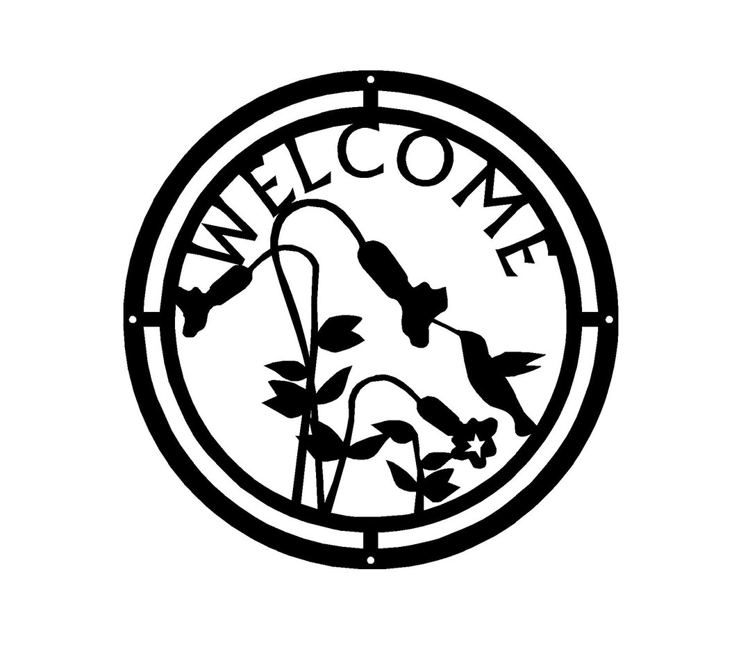 Hummingbird #2 Trumpet Flower Welcome Sign - Metal -12 Inches Round ...