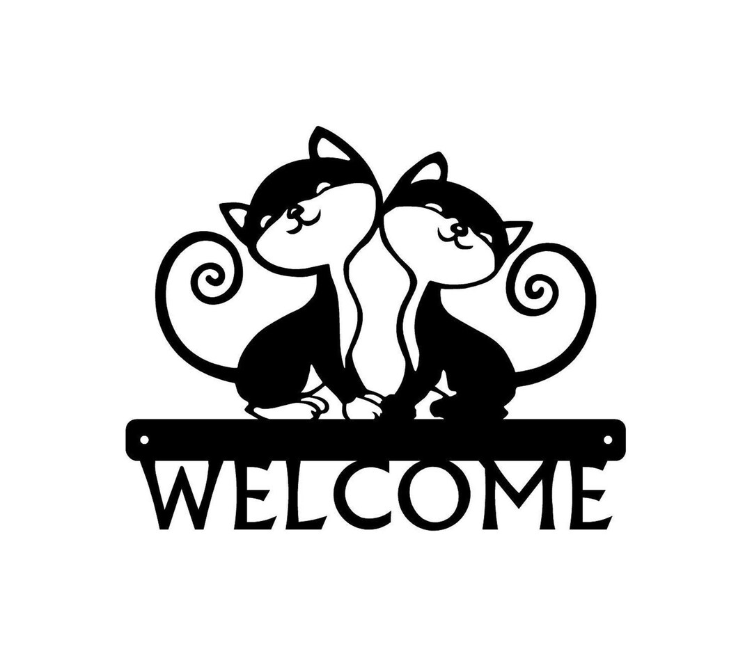 Twin Cats Welcome Sign - Metal -12 Inches Wide - Cat Feline Home Decor ...