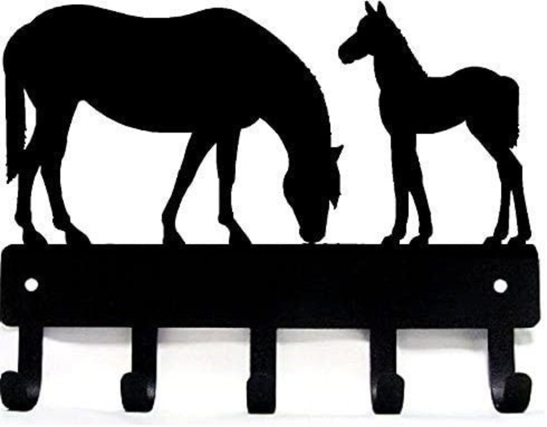 Horse & Foal lg Key Rack Hanger/ Leash Hooks Farm Country Decor Metal 9 ...
