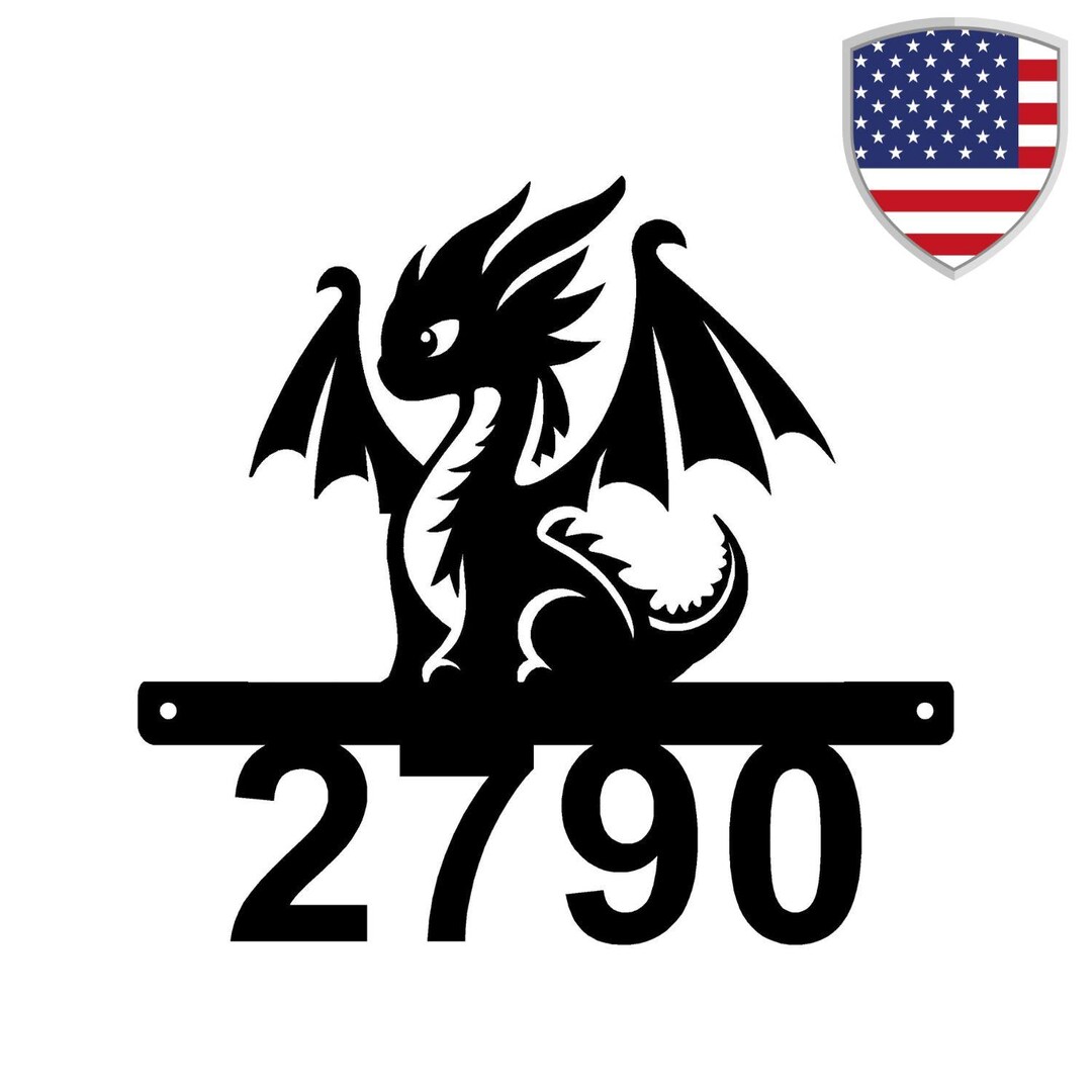 Youthful Dragon Address Sign - Open Number Metal Art - Made in the USA ...