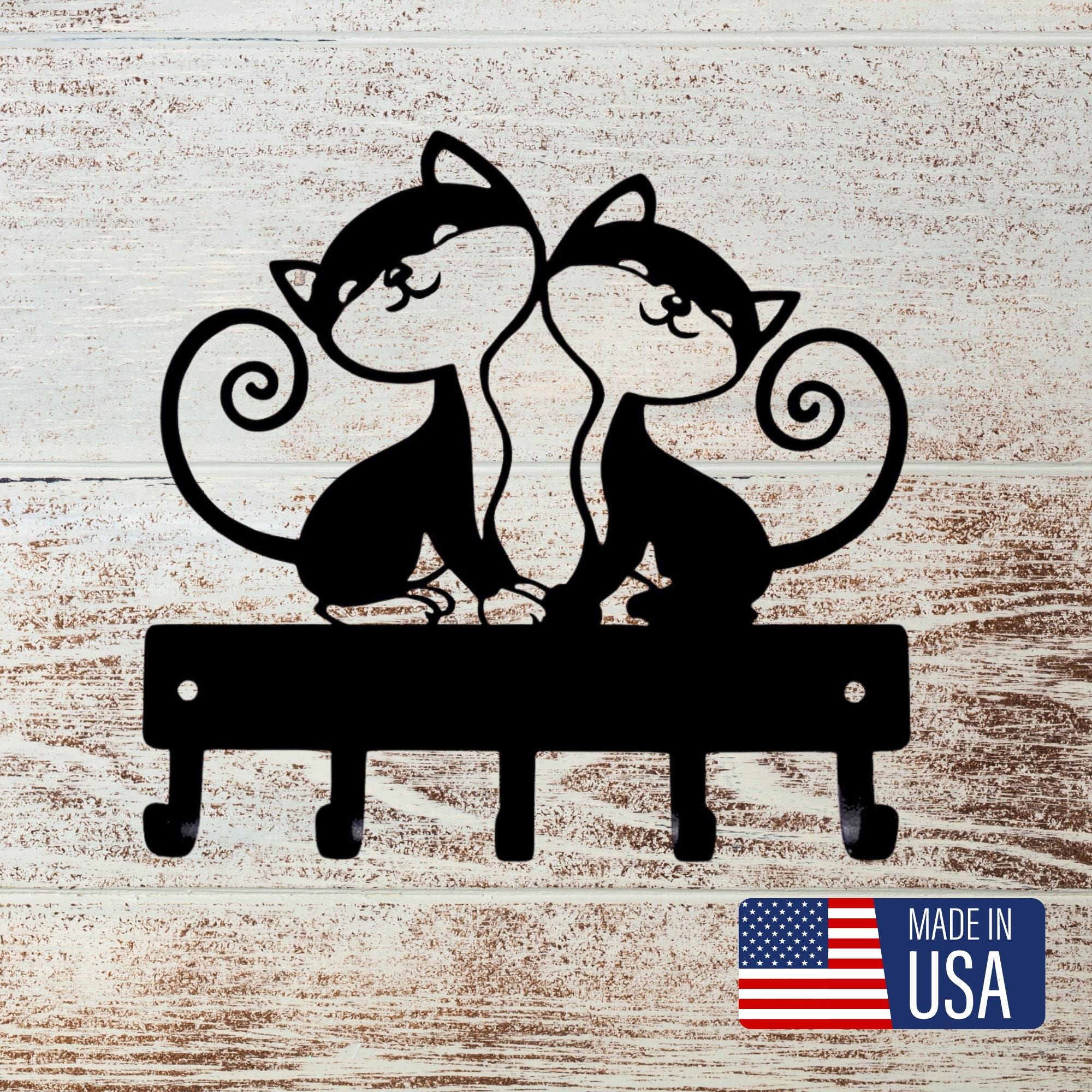 Twin Cats Key Holder: Laser Cut Steel With 5 Hooks, 6-inch Wide - Etsy